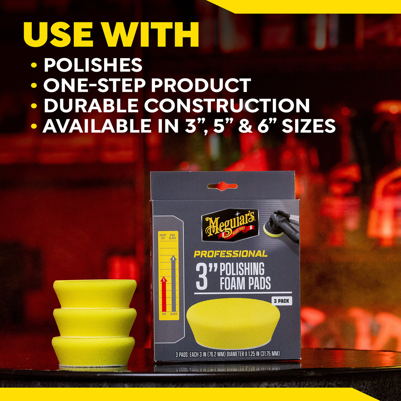 Meguiar's Professional Foam Polishing Pads, M3PFP3 - 3", Yellow (3 pac ...