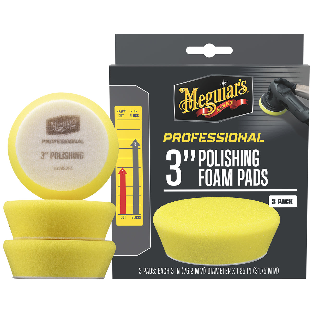 Meguiar's Professional Foam Polishing Pads, M3PFP3 - 3", Yellow (3 pac ...